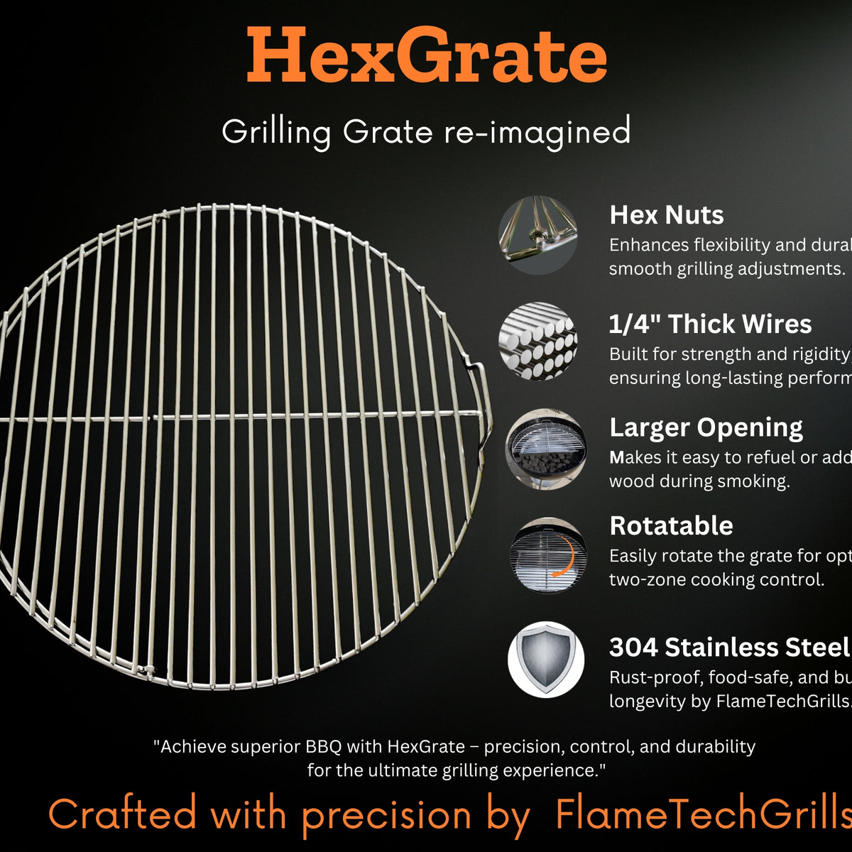 Heavy duty Grilling Grate with Large Opening for Web Kettle 22",Perfor ...